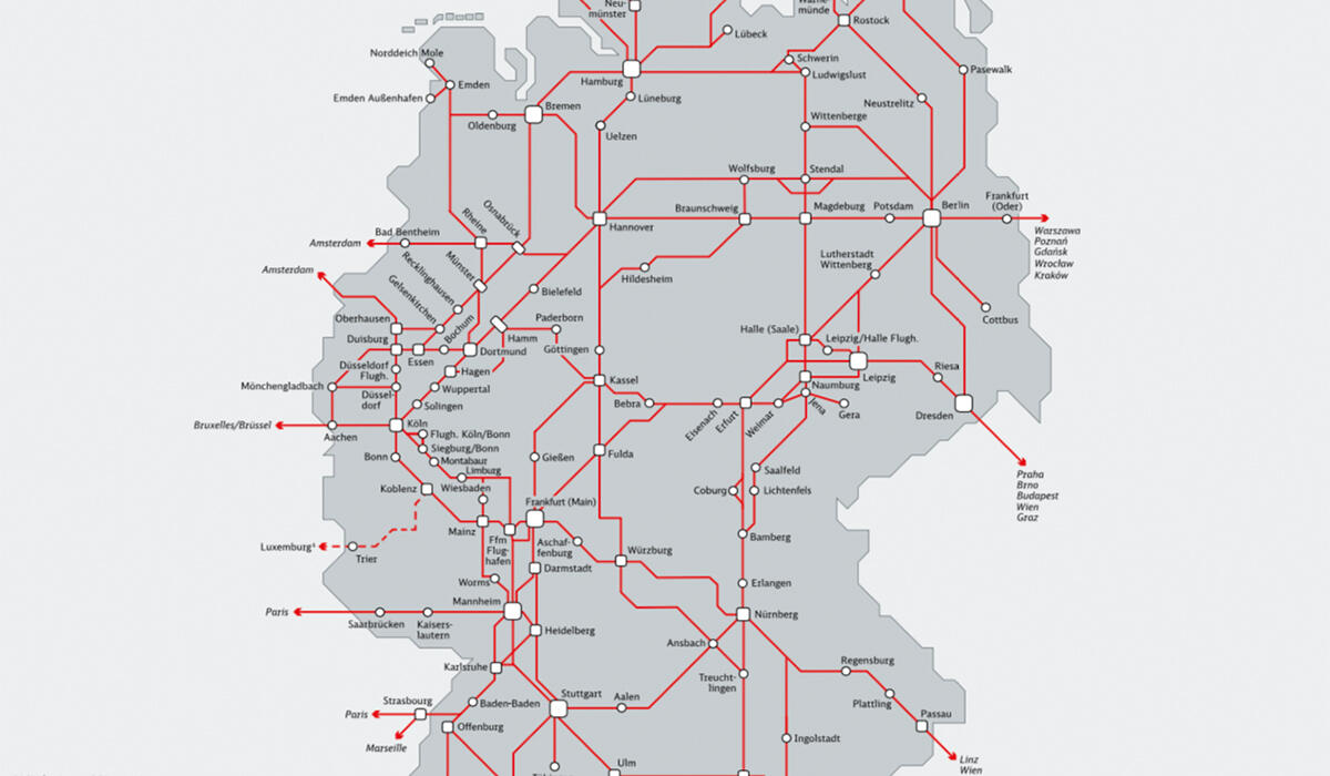 Karta över tåglinjer i Tyskland - Vagabond